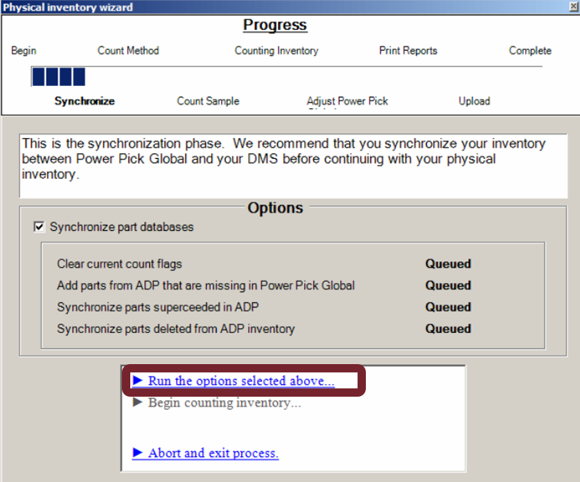 How do you run inventory with CDK DMS in the Kardex Power Pick System?