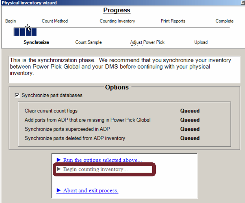 How do you run inventory with CDK DMS in the Kardex Power Pick System?